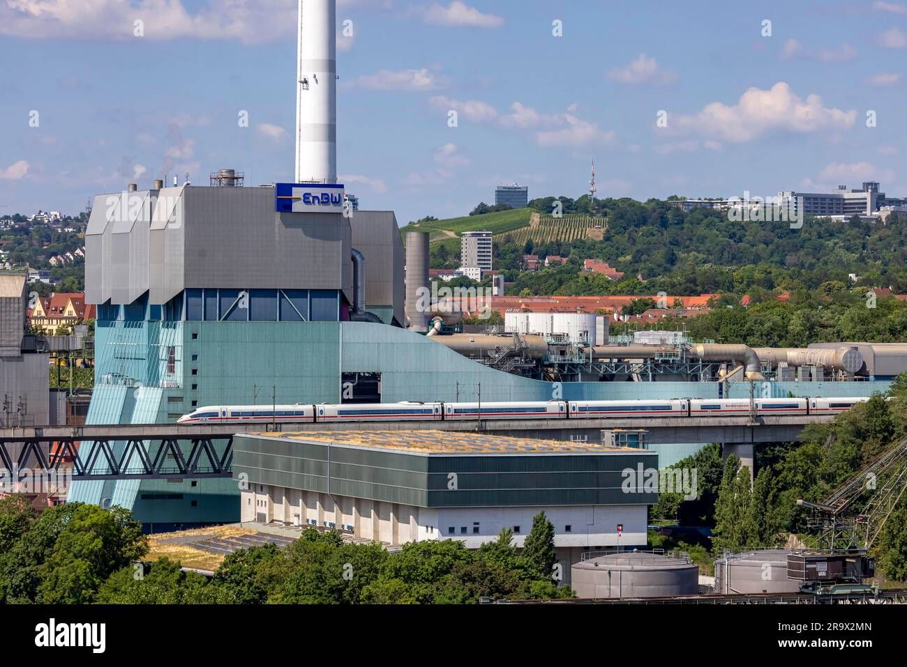 InterCityExpress, ICE, Muenster power station with railway viaduct ...