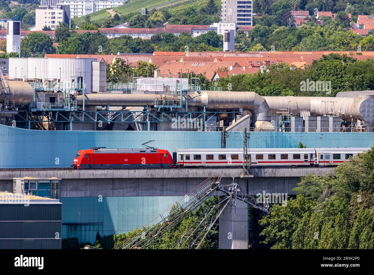 InterCity IC, Muenster power station with railway viaduct, Stuttgart ...