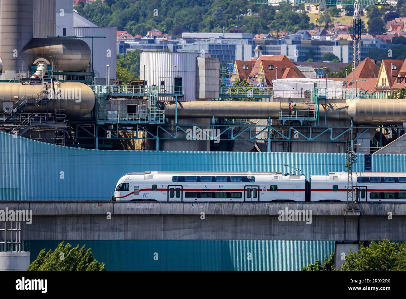 InterCity IC, Muenster power station with railway viaduct, Stuttgart ...