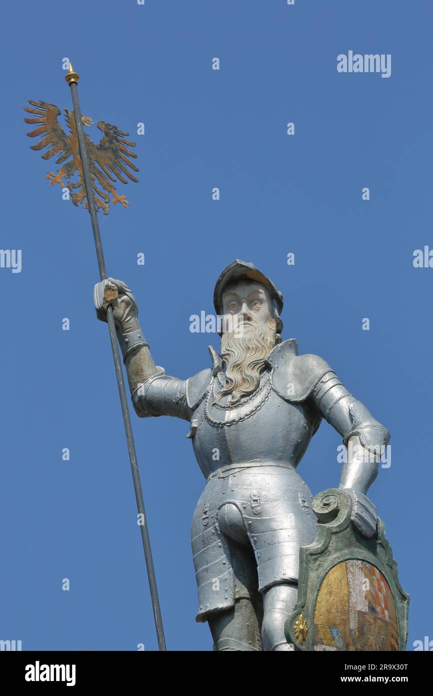 Knight figure with lance and shield at the hop well built 1573, detail ...