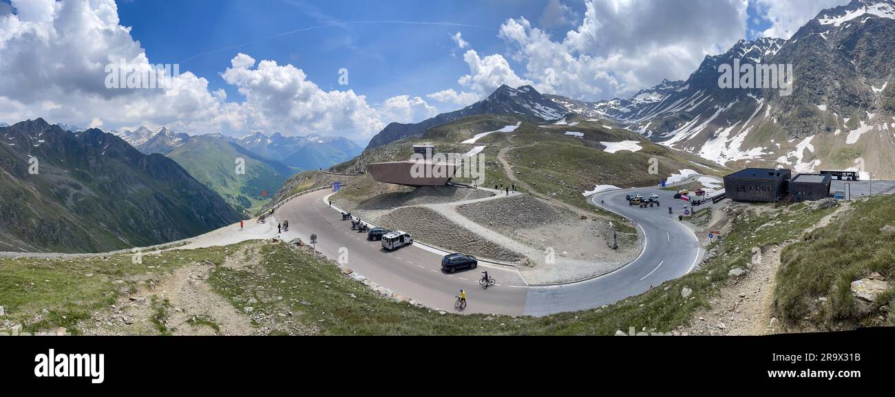 Panoramic view of pass road Alpine pass mountain road pass height of ...