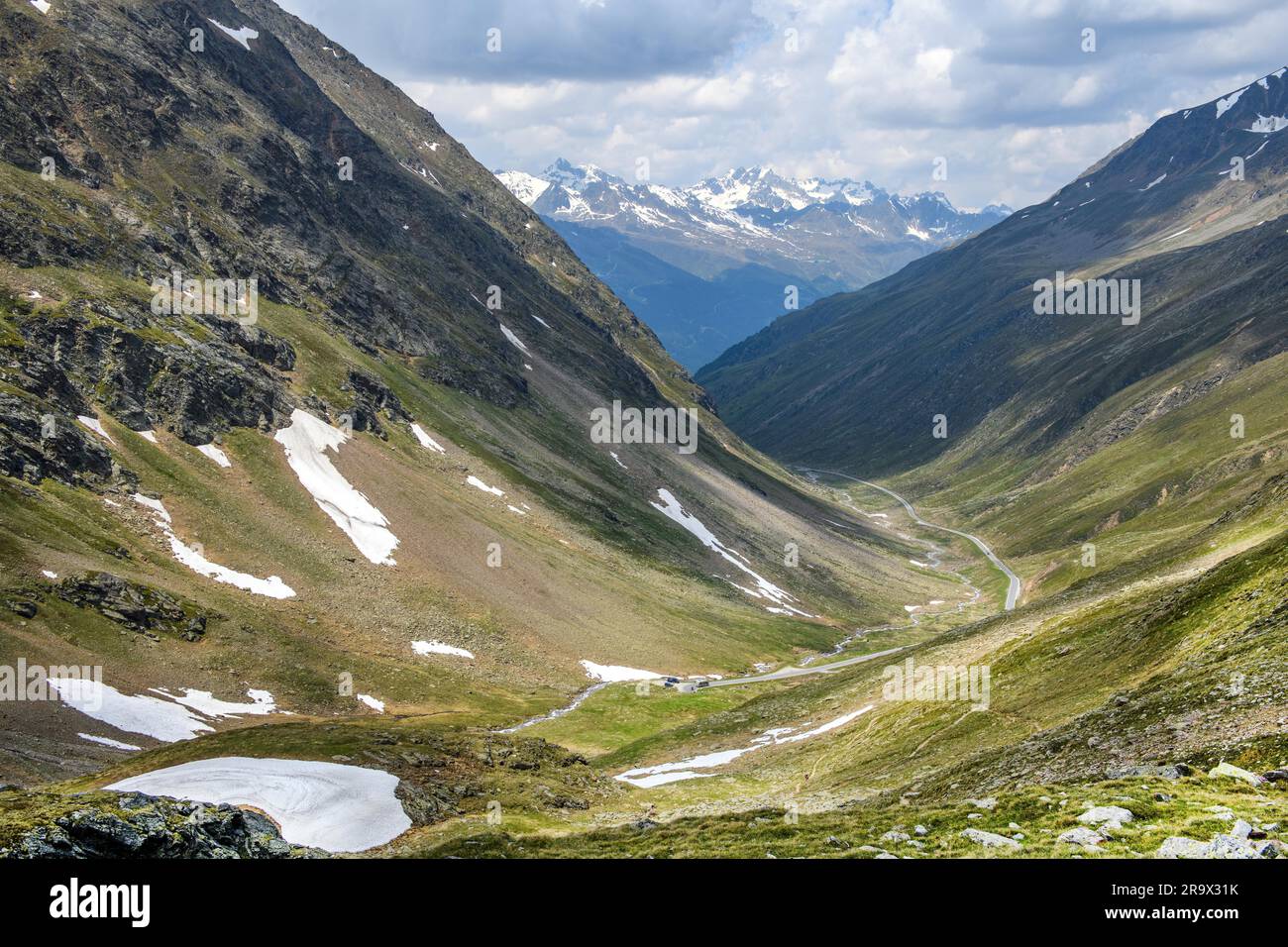 View of north ramp from ascent pass road Alpine road to 2509 metre high ...