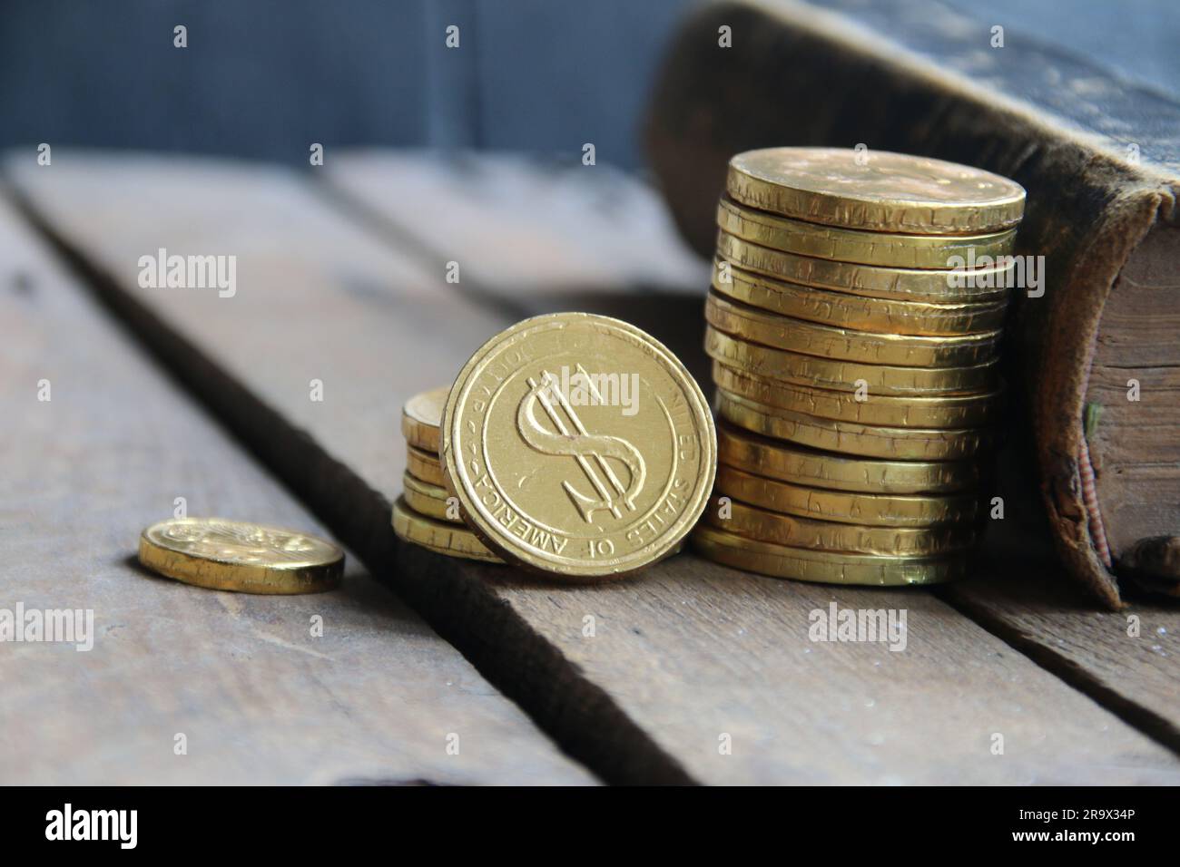 Profit growth, business concept. Chart profit from gold coins Stock ...