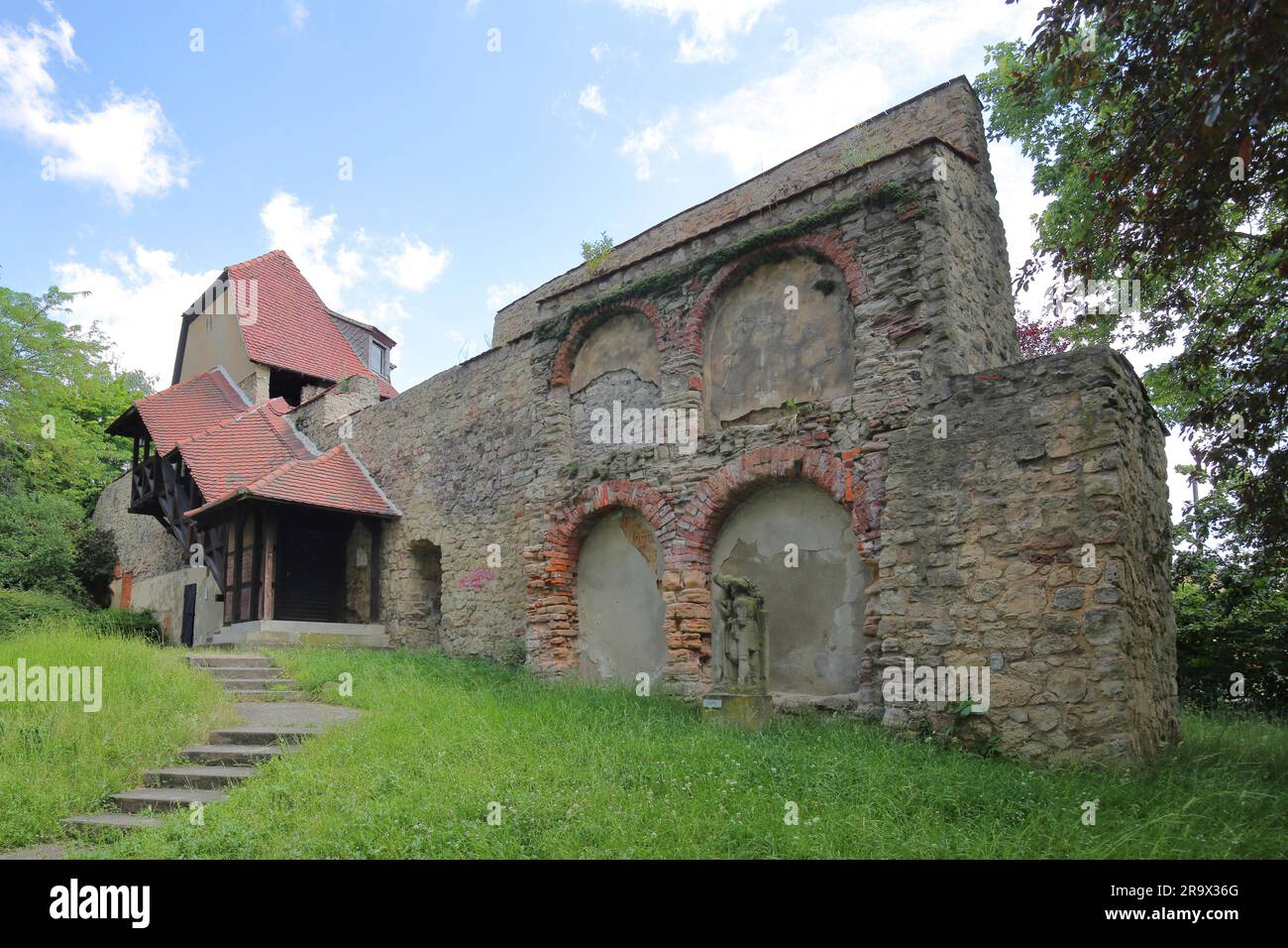 Remains of the historic city wall with staircase, Middle Ages, Gera ...