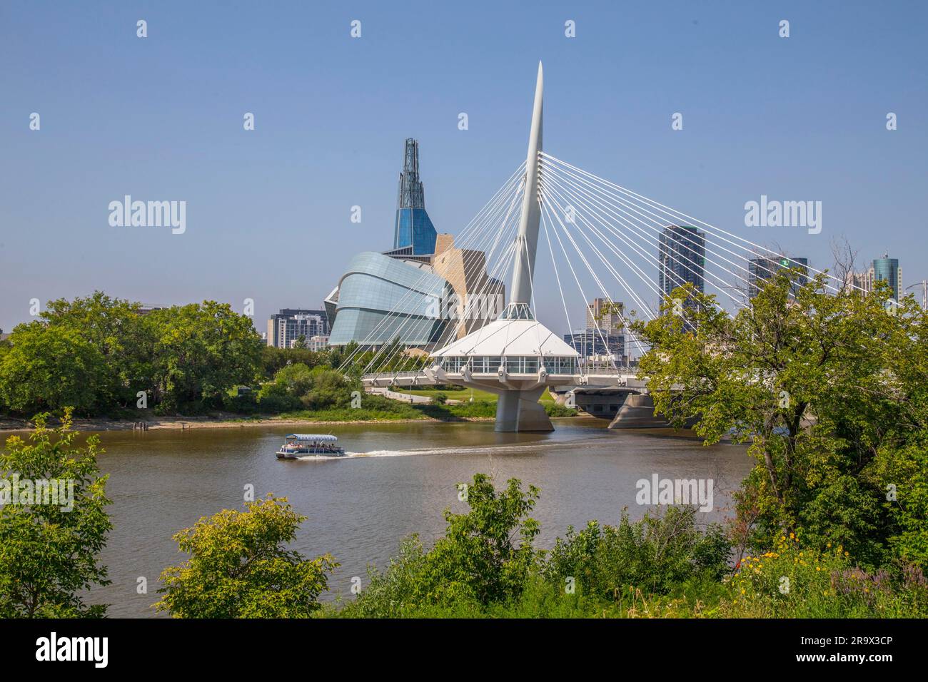 View from the Tache Promenade of the Red River with Provencher Bridge ...