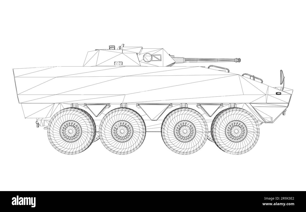 Wireframe Armored troop carrier. Military machinery drawing vector ...