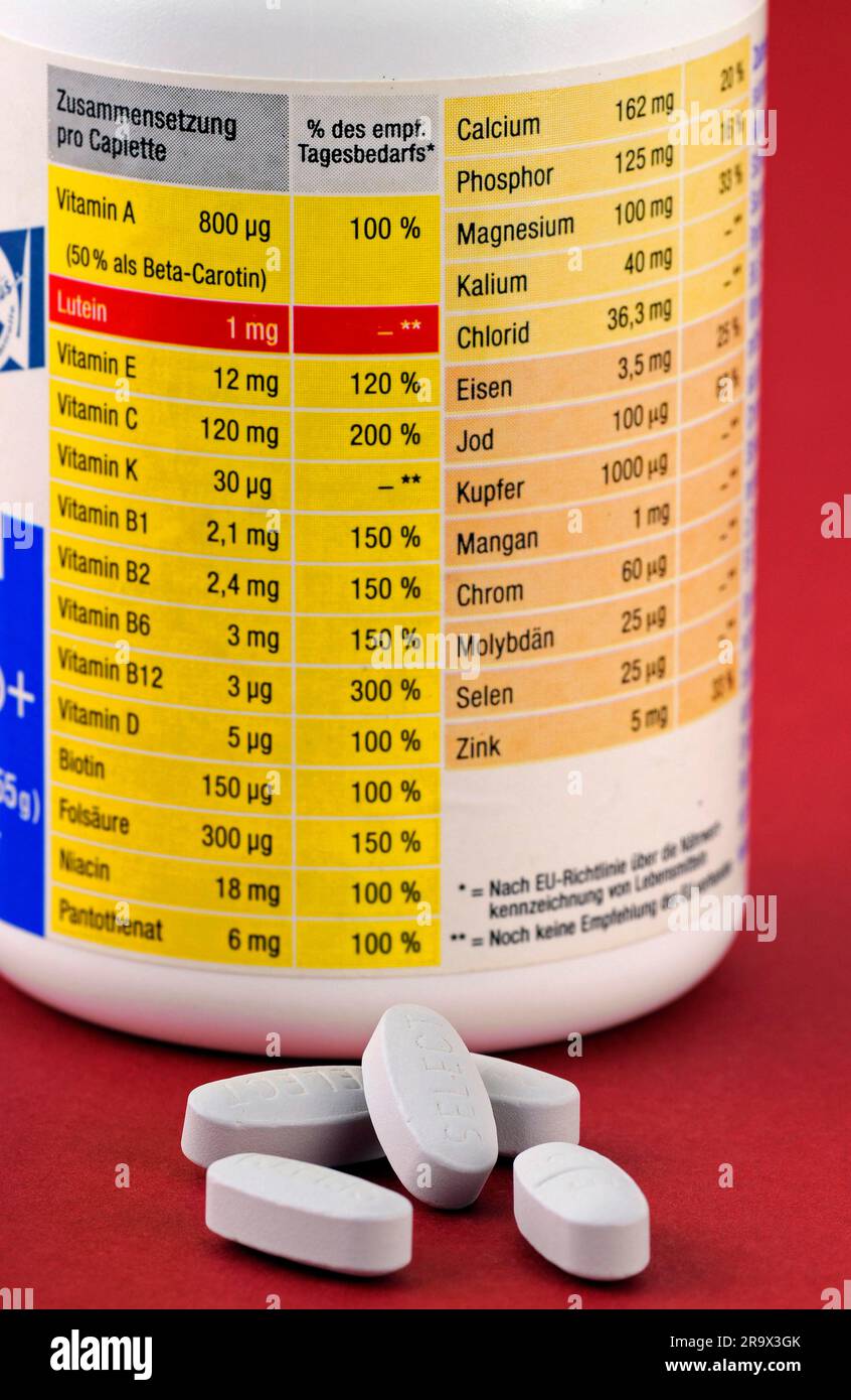 Vitamin tablets and packaging, contents, vitamins, pill, pills, tablets ...