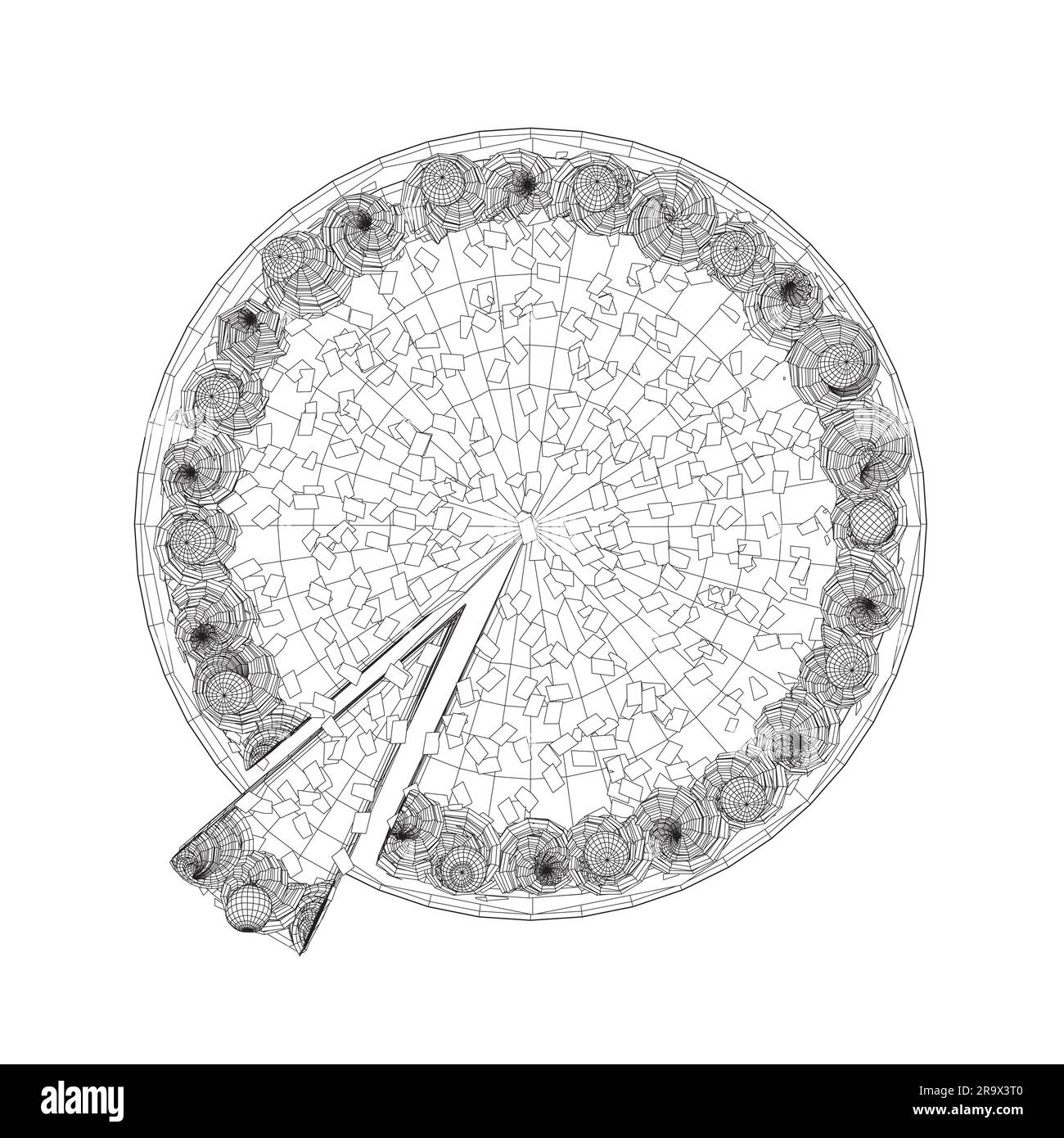 Wireframe cake. Birthday cake in contour line art drawing style ...
