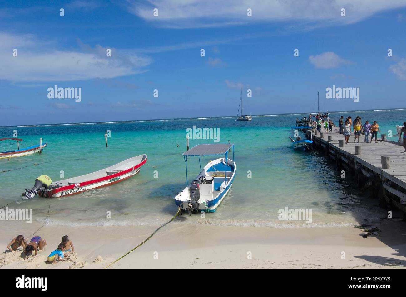 Fishing boats on the beach, Puerto Morelos, Riviera Maya, Quintana Roo ...
