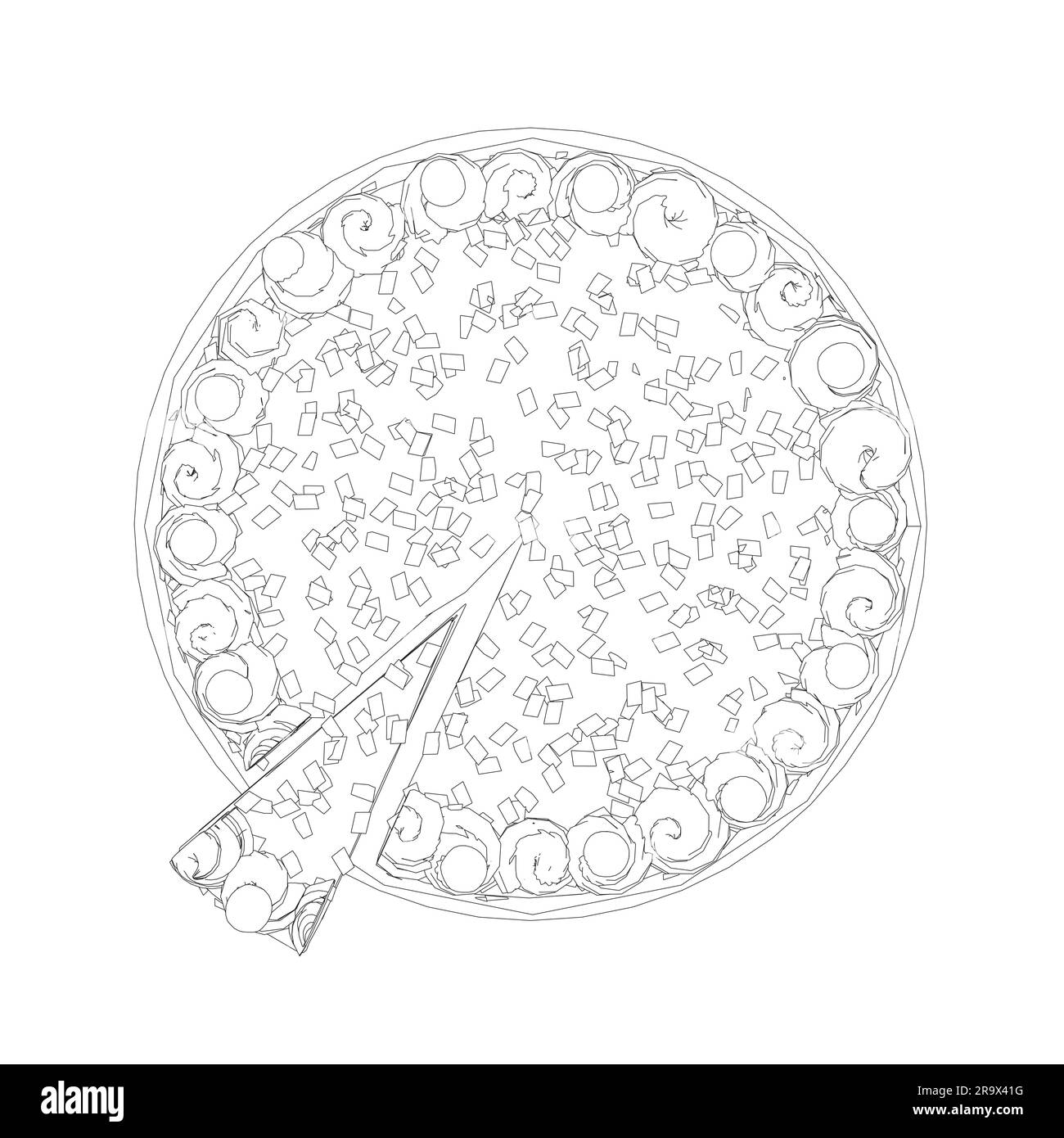 Outline cake. Birthday cake in contour line art drawing style ...