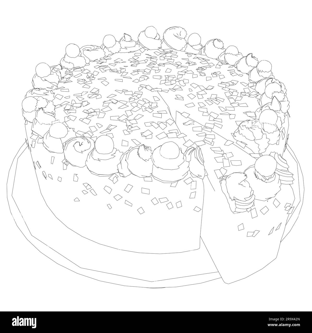 Outline cake. Birthday cake in contour line art drawing style ...