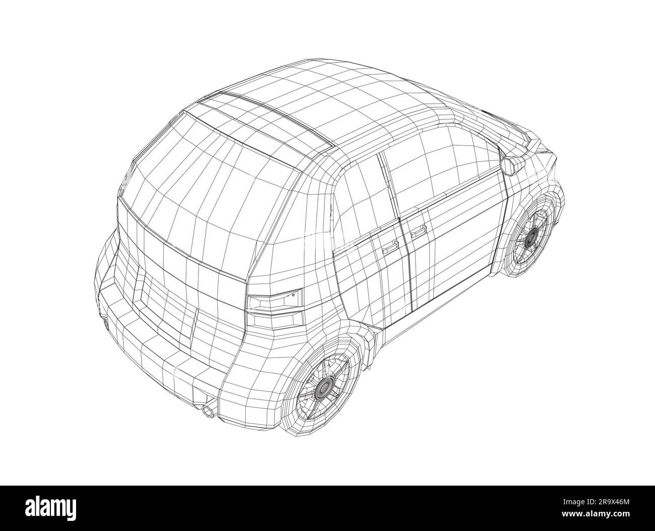 Vector illustration of wireframe small car. City car blueprint. Blank ...