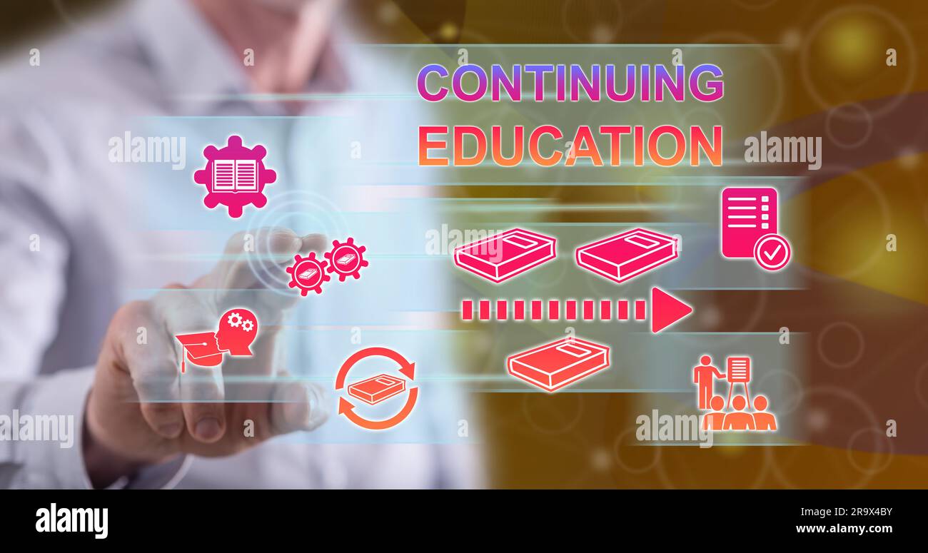 Man touching a continuing education concept on a touch screen with his ...