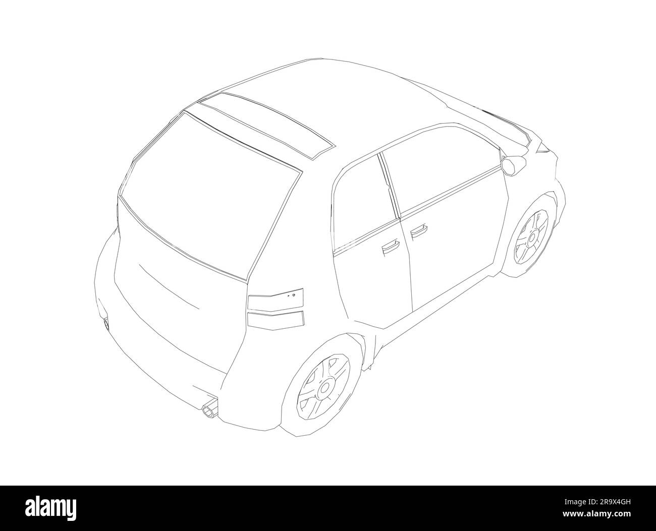 Vector flat illustration of contour small car. City car blueprint ...