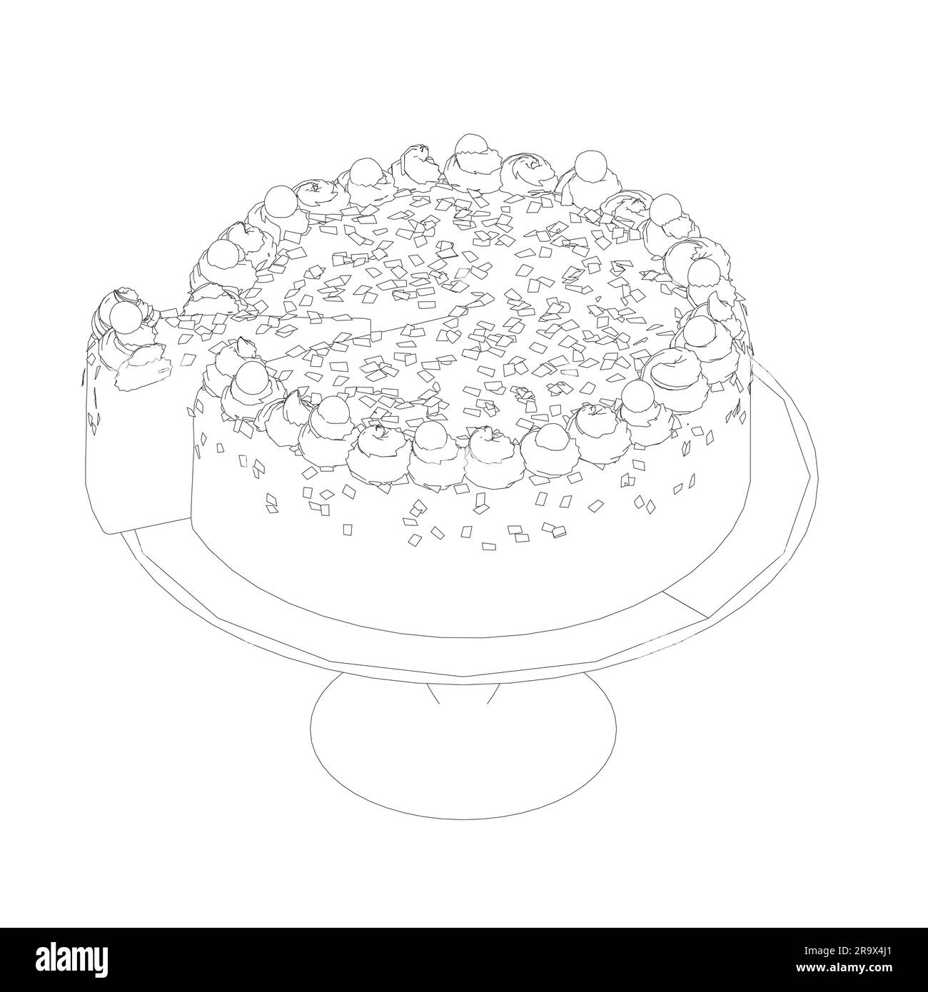 Outline cake. Birthday cake in contour line art drawing style ...