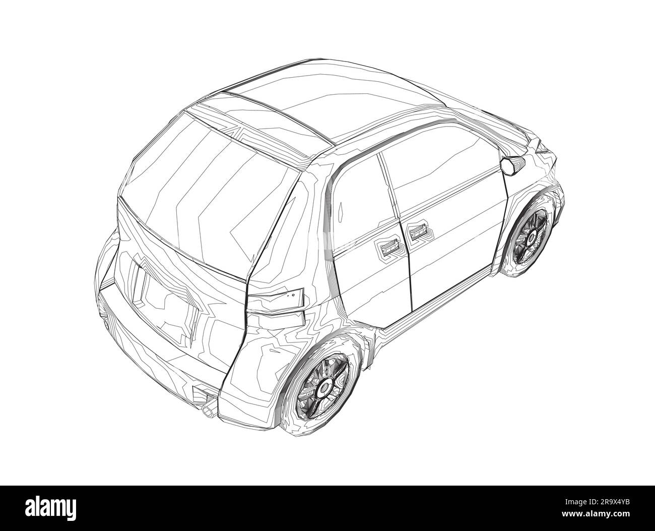 Vector flat illustration of contour small car. City car blueprint ...