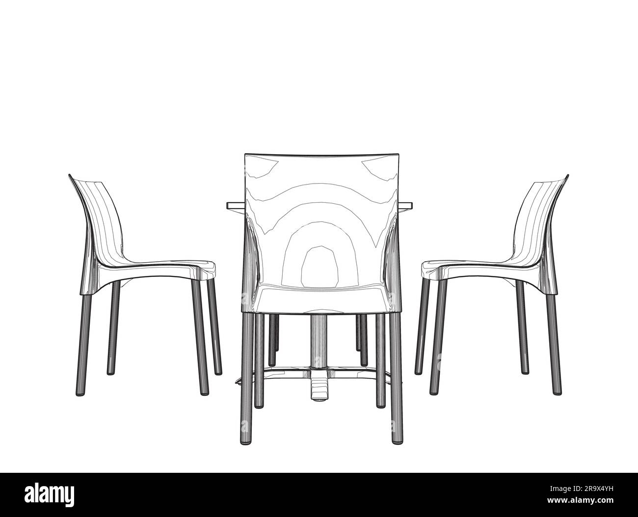 Contour Modern round table with chairs. Vector illustration. Hand drawn vector line art sketch ...