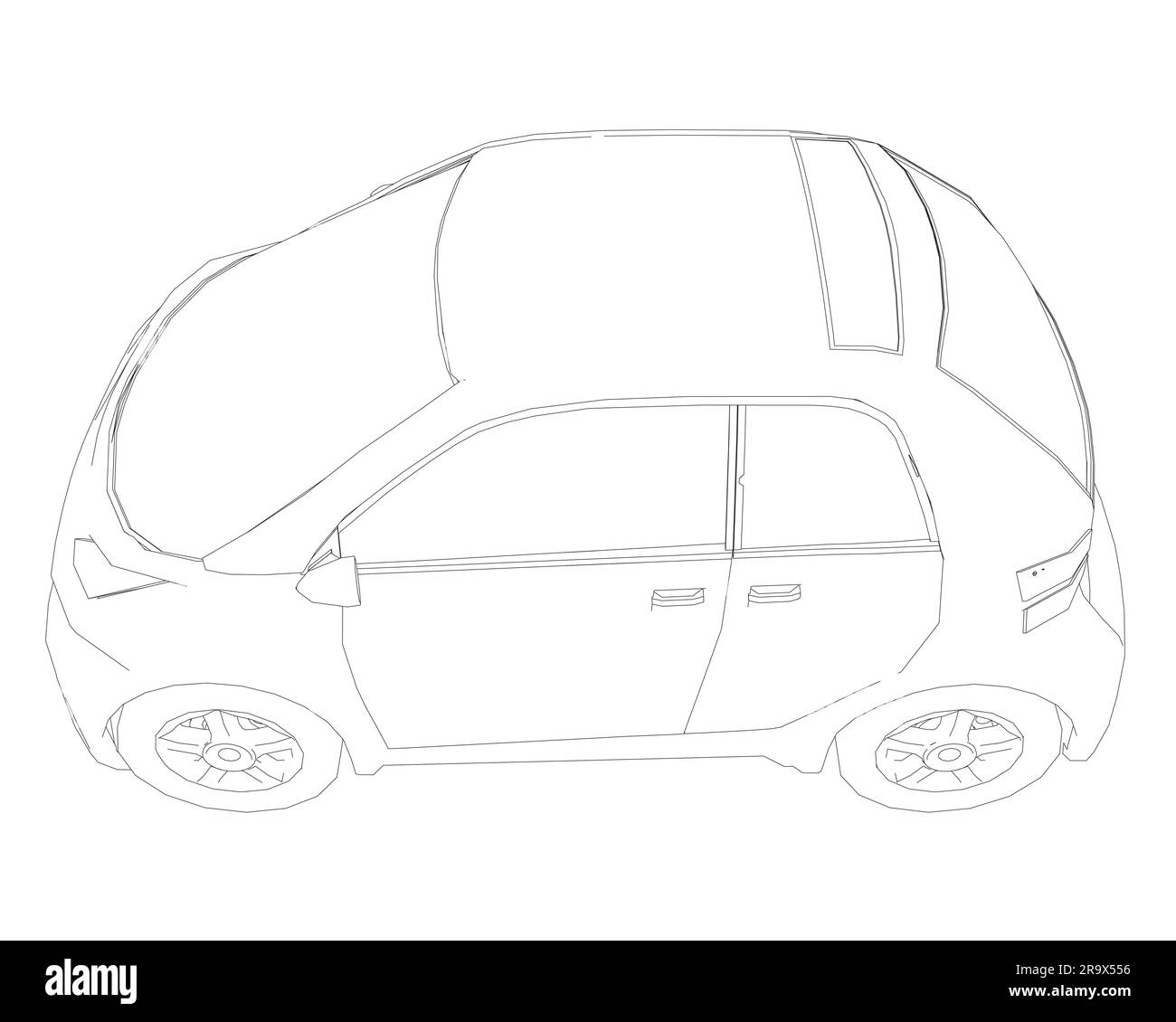 Vector flat illustration of contour small car. City car blueprint ...