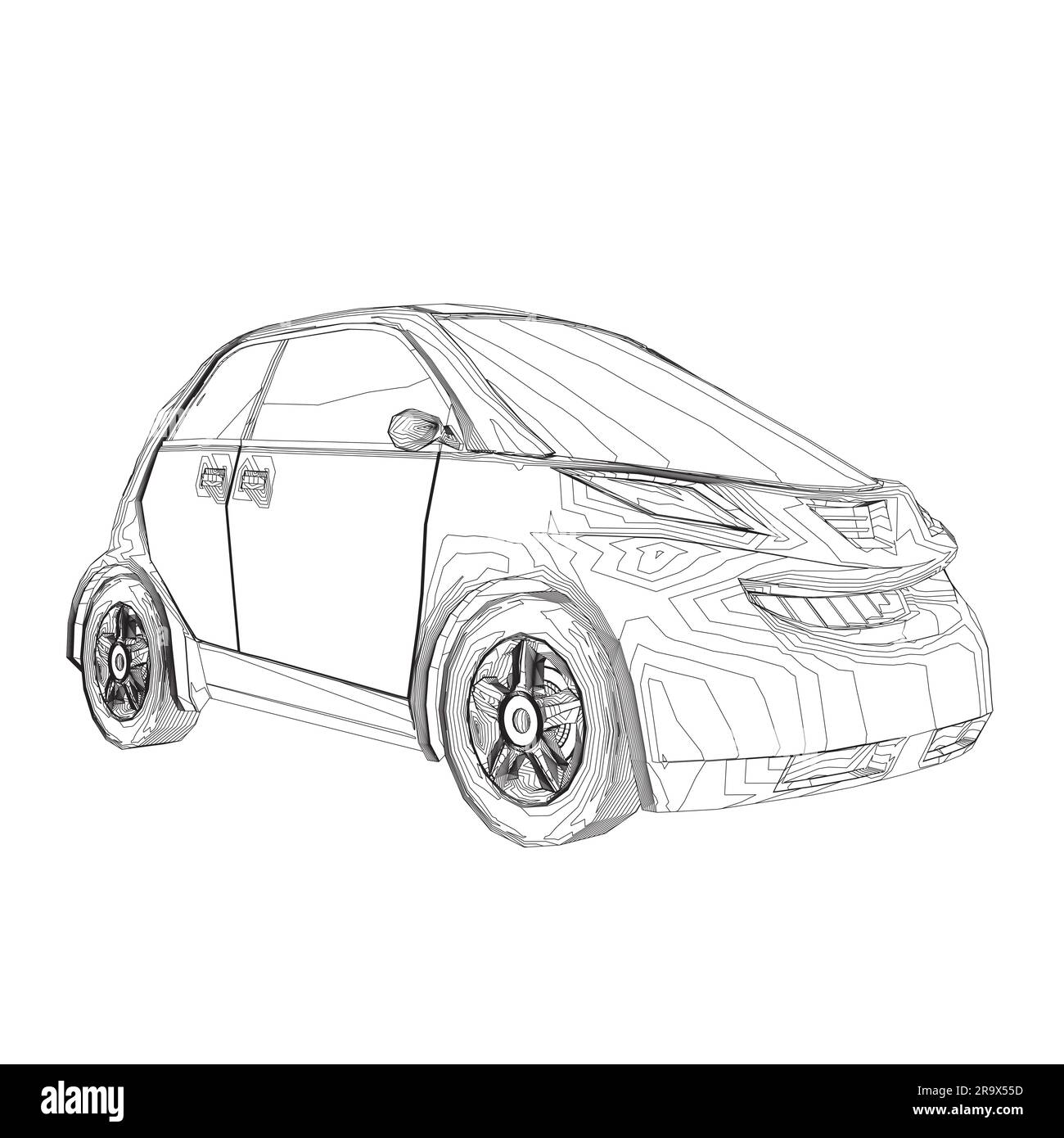 Vector flat illustration of contour small car. City car blueprint ...