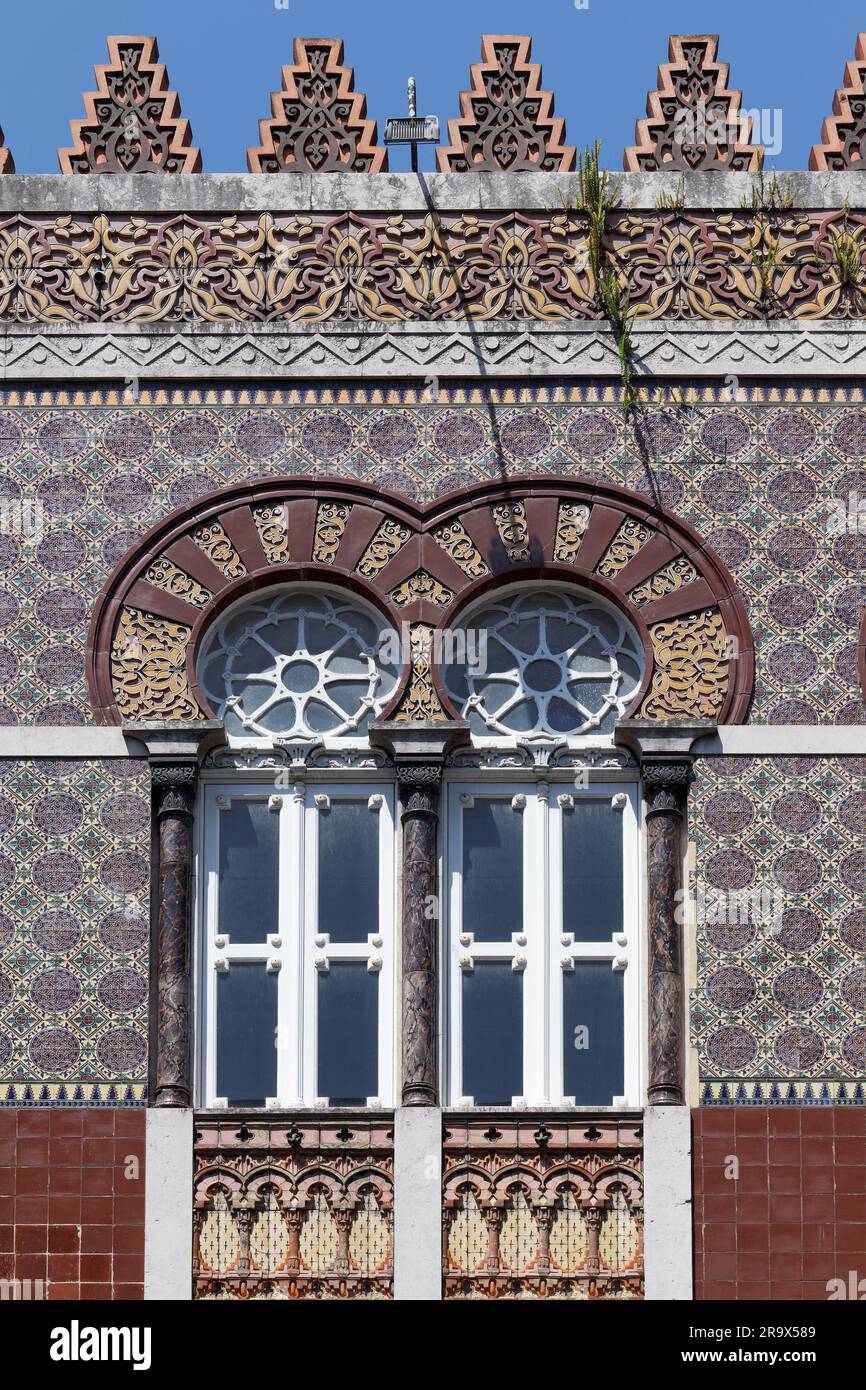 Ceramic tile facade with horseshoe window, former Devesas ceramics ...
