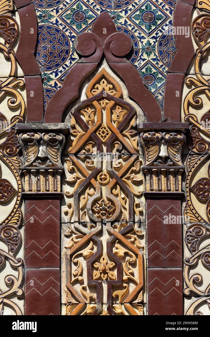 Ceramic tiles facade with faces, detail, former Devesas ceramics ...