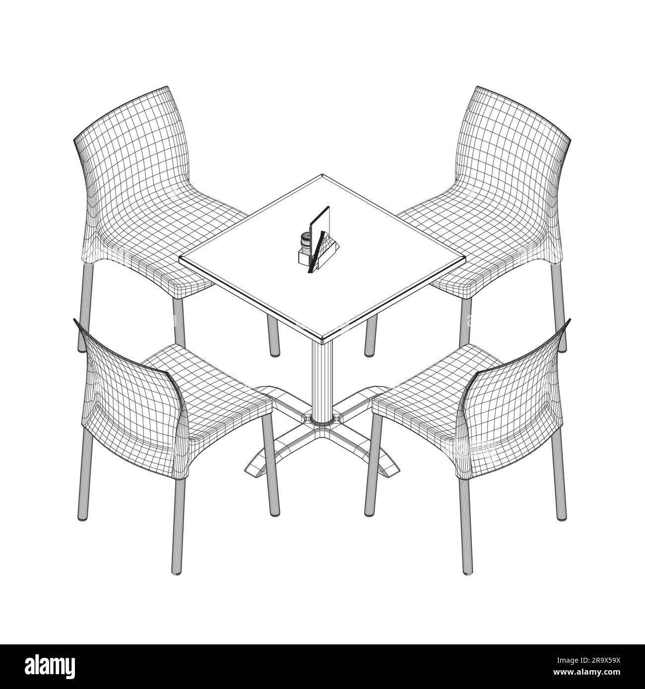 Wireframe Modern round table with chairs. Vector illustration. Hand ...