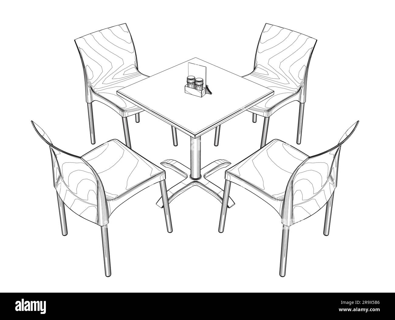 Contour Modern round table with chairs. Vector illustration. Hand drawn ...