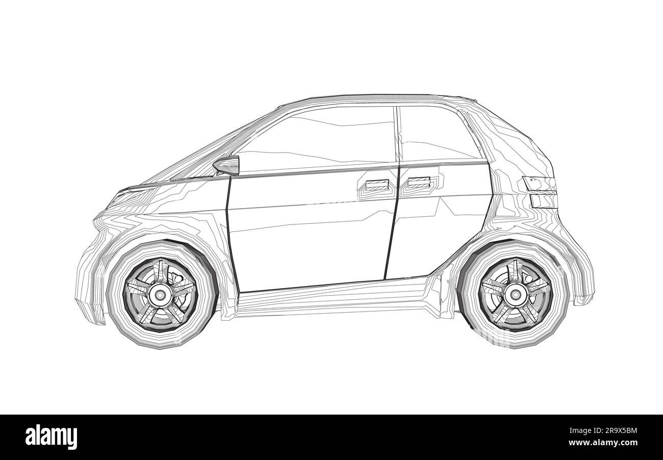 Vector flat illustration of contour small car. City car blueprint ...