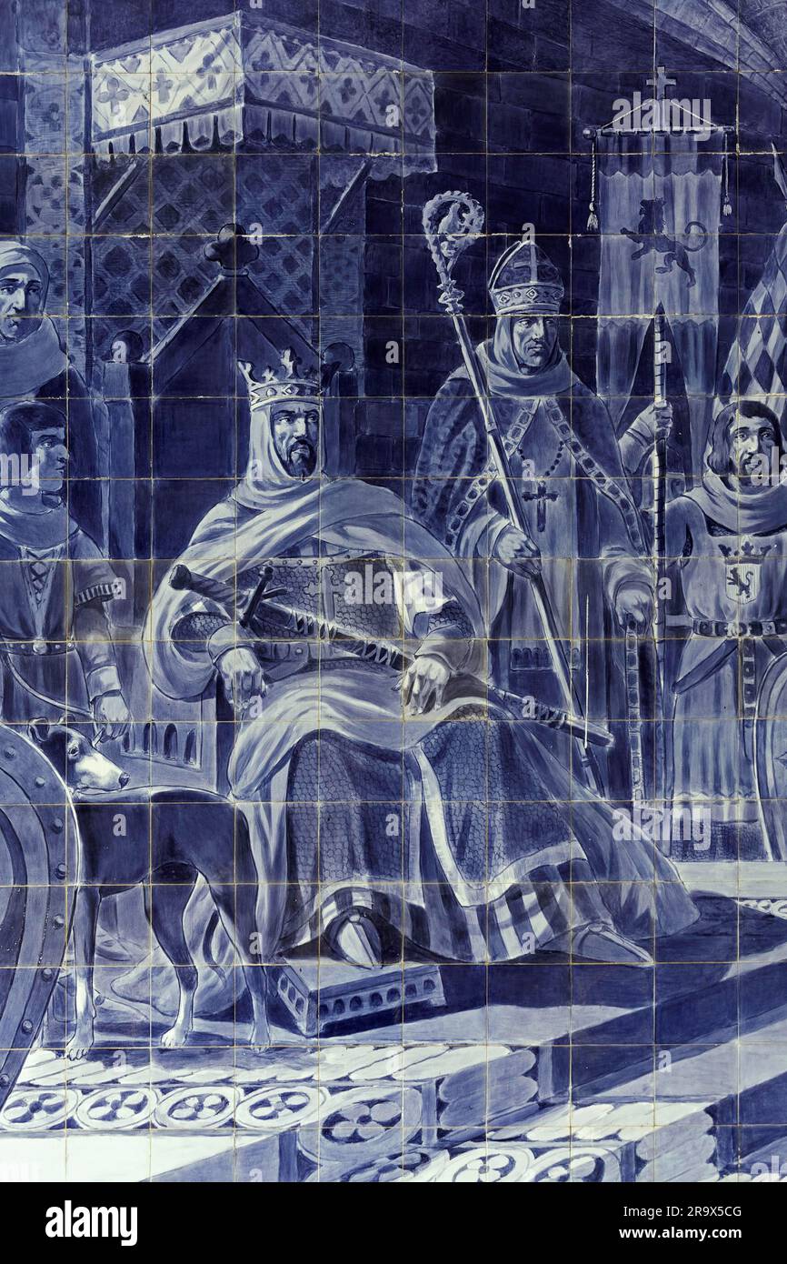 Azulejo, King Alfonso ViII of Leon and Castile on the Throne, Porto Sao ...