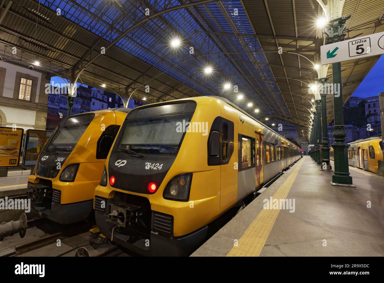 Two trains of the state railway company Comboios de Portugal at night ...