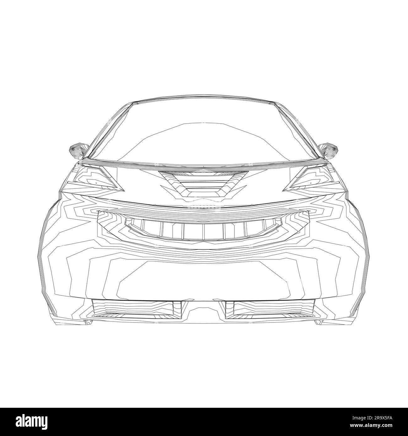 Vector flat illustration of contour small car. City car blueprint ...