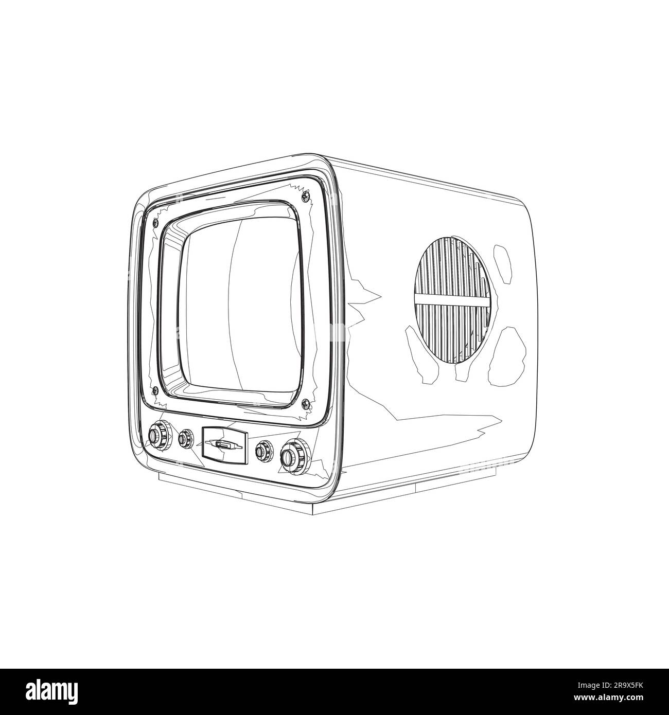 Retro outline Vector Television, TV vector Illustration. Vector hand ...