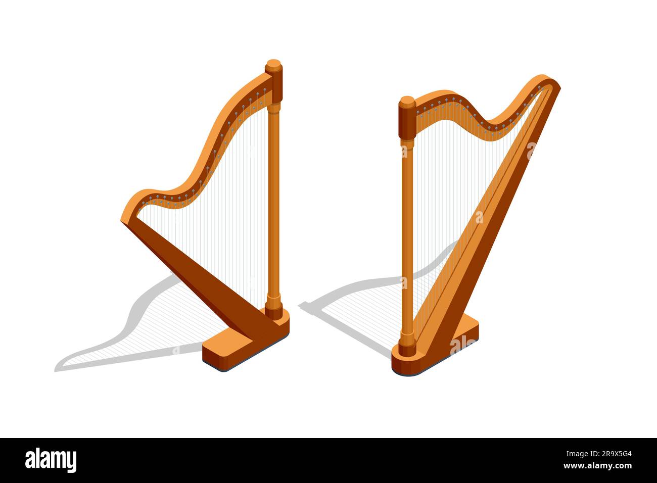 Isometric harp, a stringed musical instrument for festive, concert, and festival performances ...