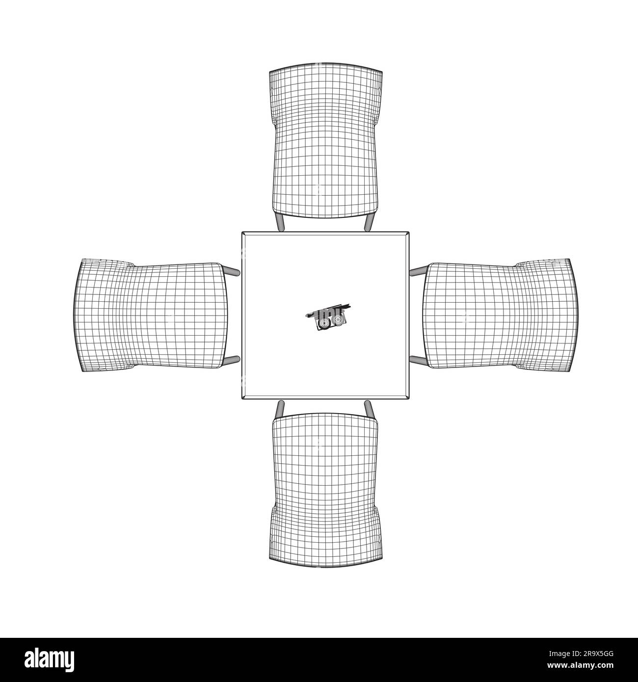 Wireframe Modern round table with chairs. Vector illustration. Hand ...