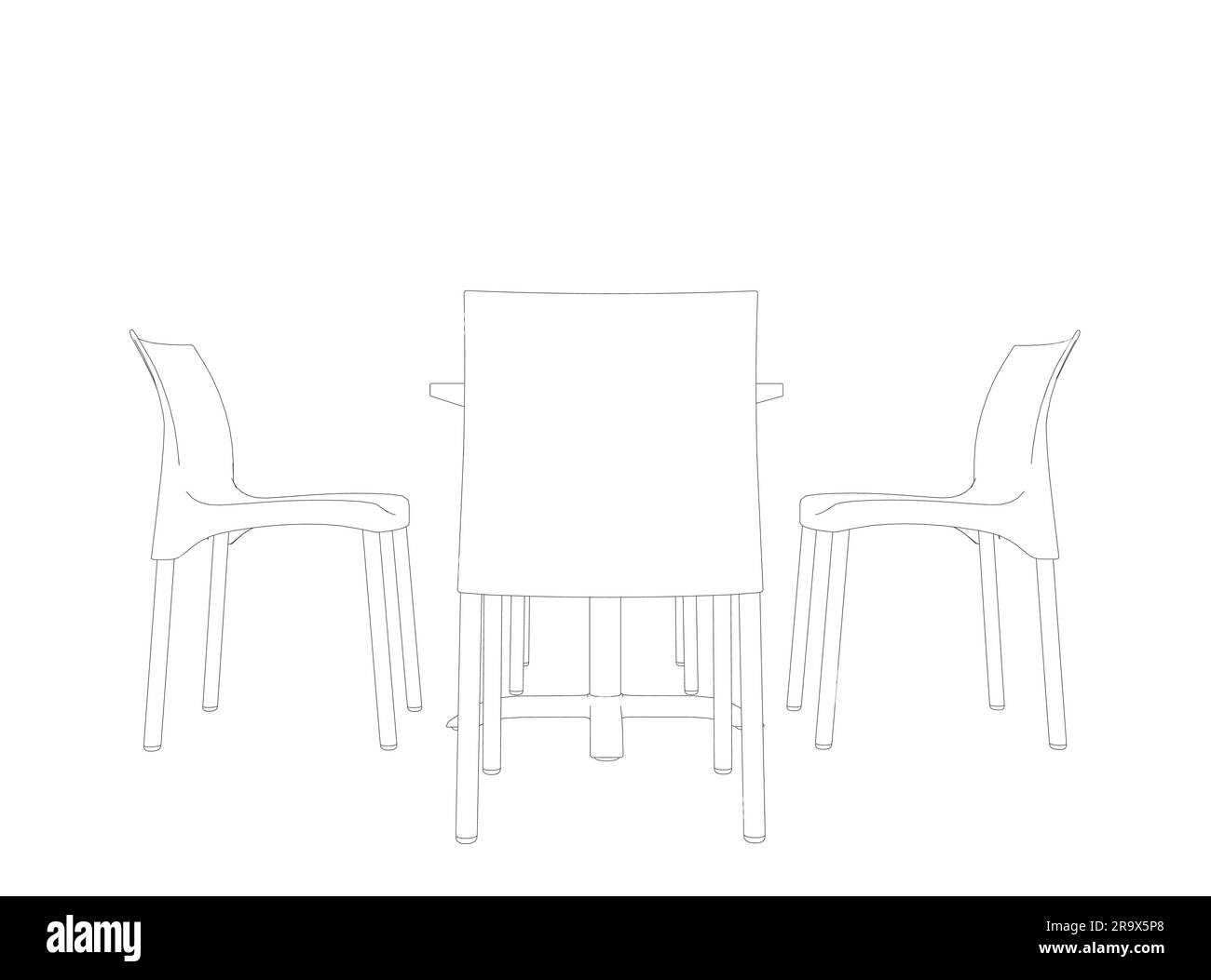 Contour Modern round table with chairs. Vector illustration. Hand drawn ...