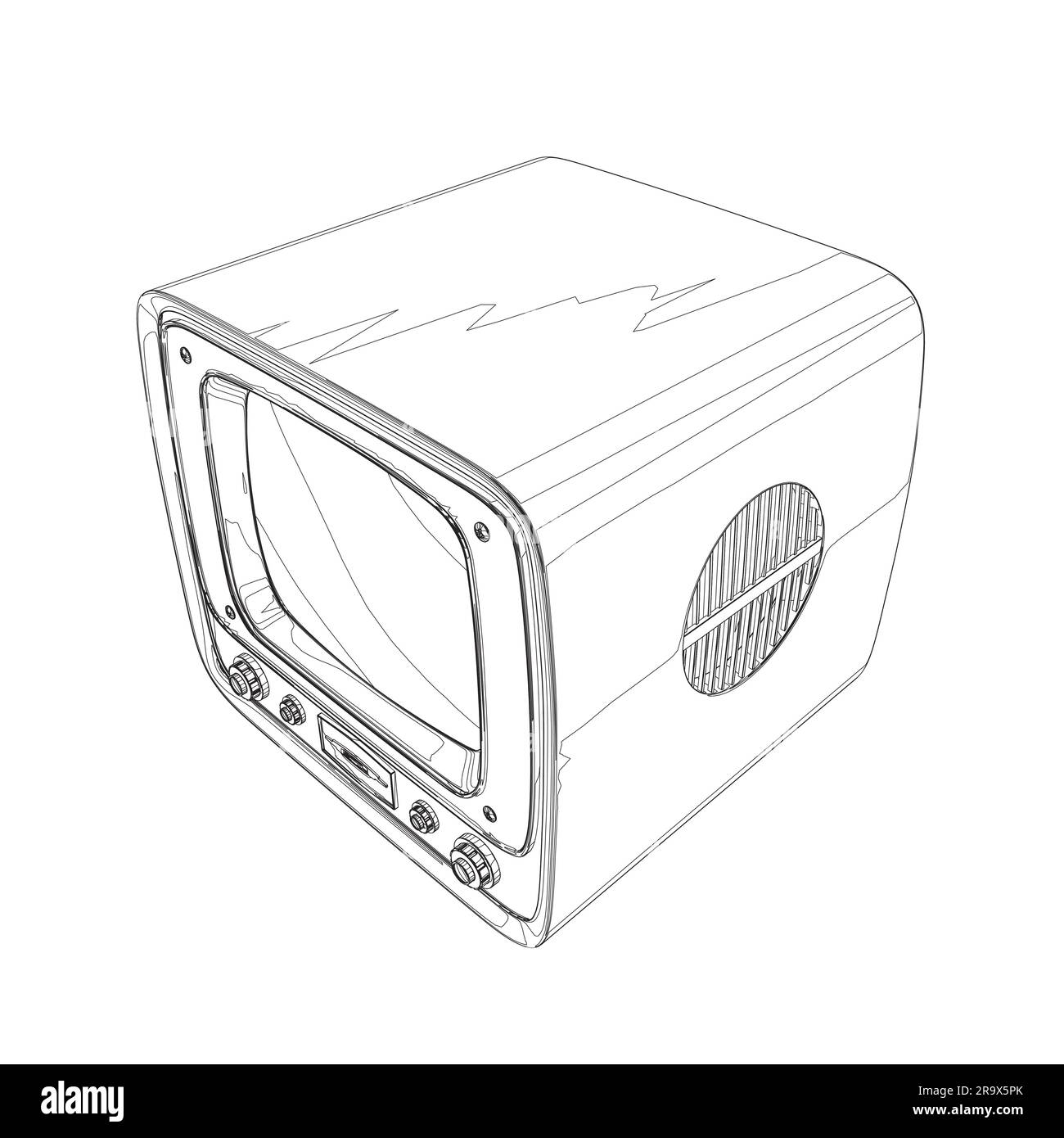 Retro outline Vector Television, TV vector Illustration. Vector hand ...