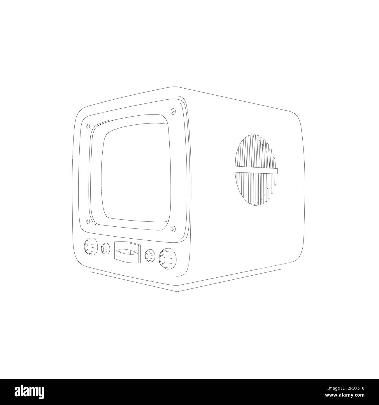 Retro outline Vector Television, TV vector Illustration. Vector hand ...