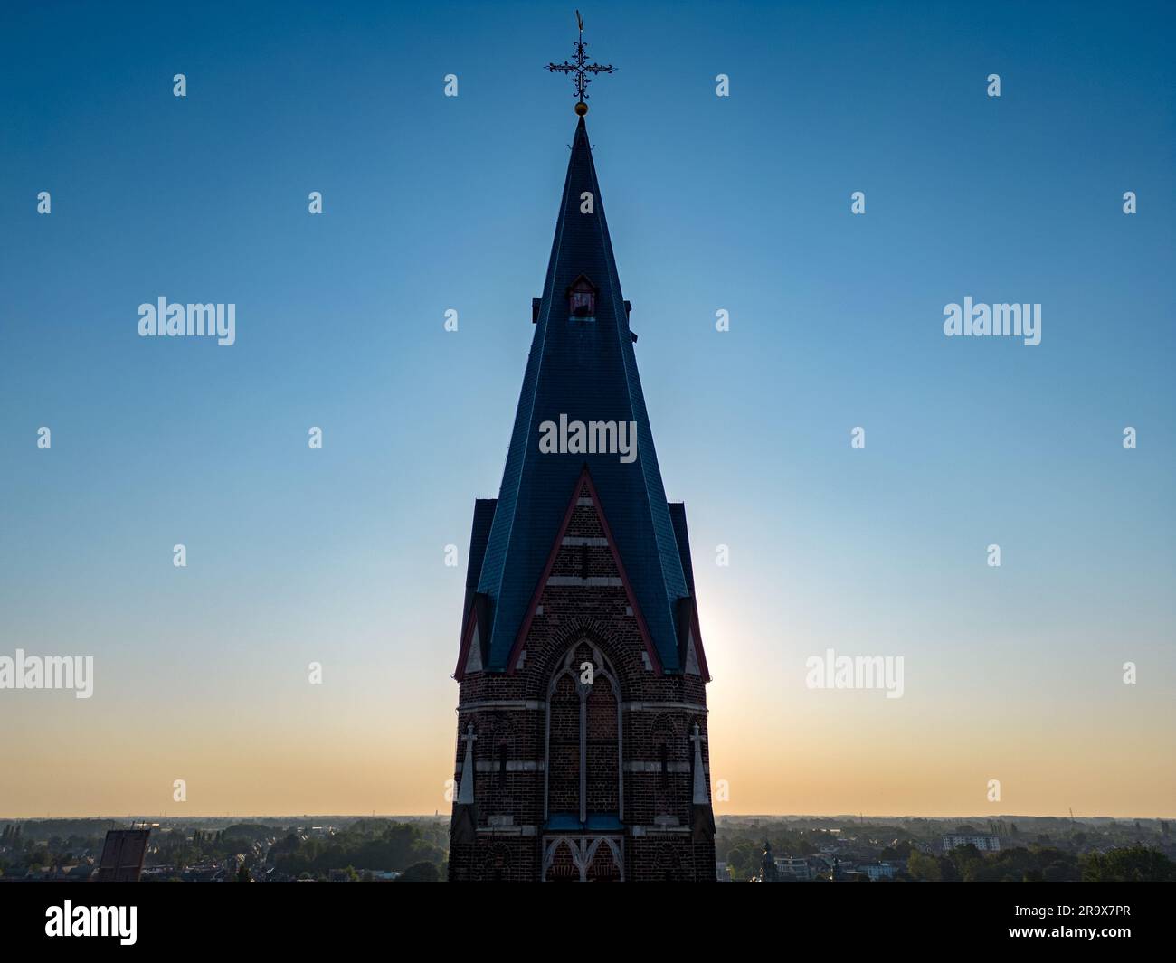 Aerial view of the silhouette of a heavenly religious church or chapel ...
