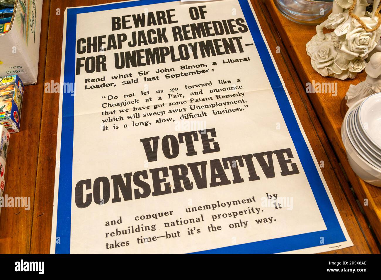 1930s Vote Conservative election poster on display in auction room, UK ...