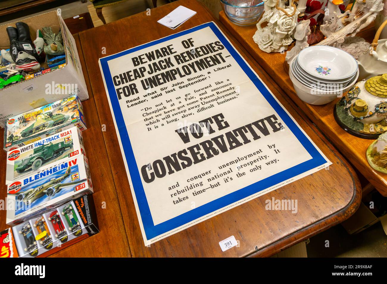 1930s Vote Conservative election poster on display in auction room, UK ...