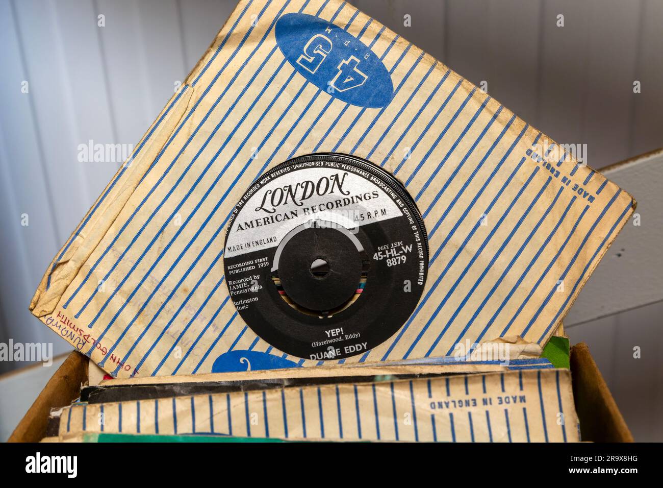 Duane Eddy 45 RPM vinyl single record 'YEP!' London label on display in ...