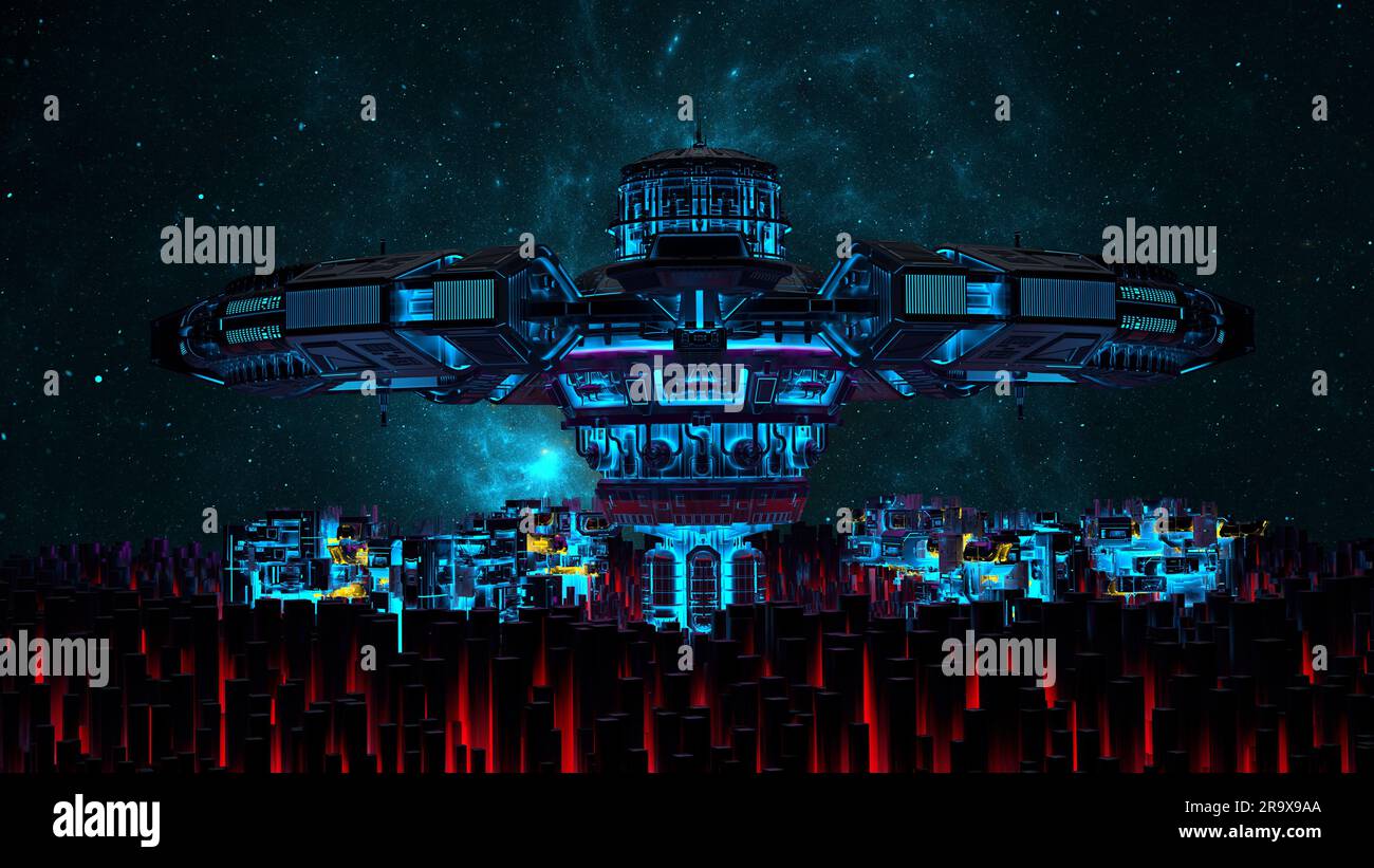 Space City base, extraterrestrial colony. Fantasy City spaceship base ...