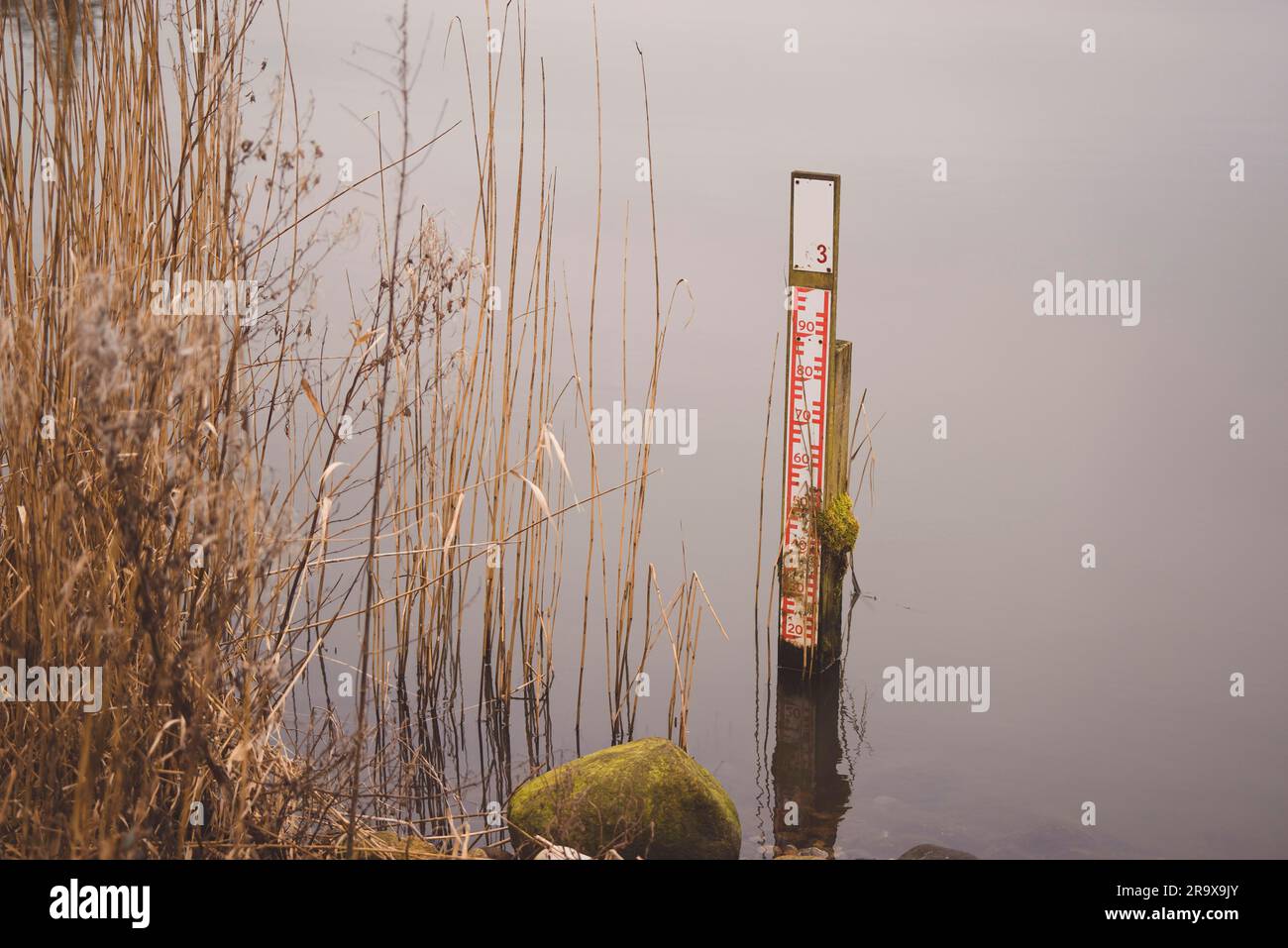Measure device in a lake showing the depth of the water in a lake in ...