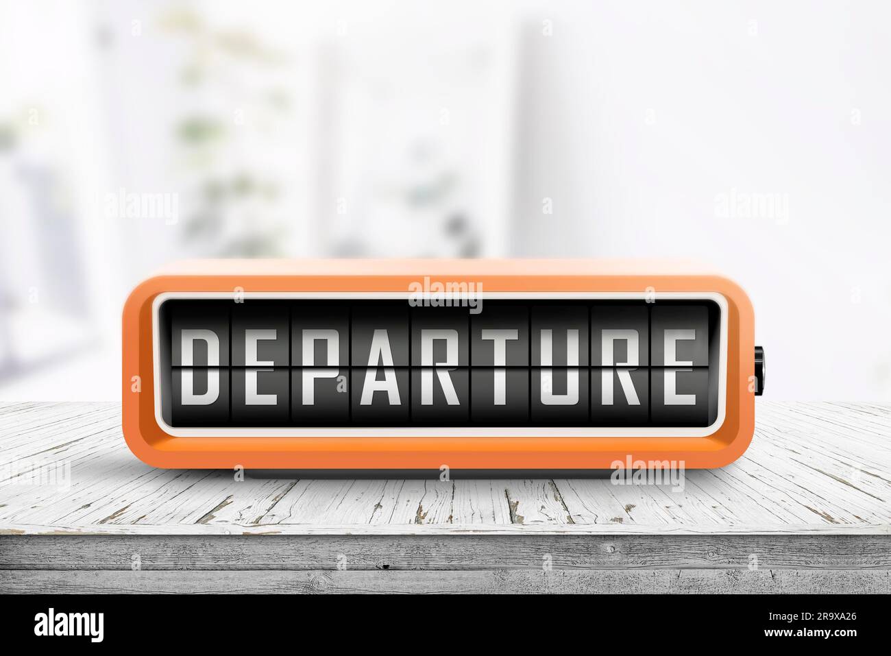 Departure sign in a retro alarm clock showing that it is time to go ...