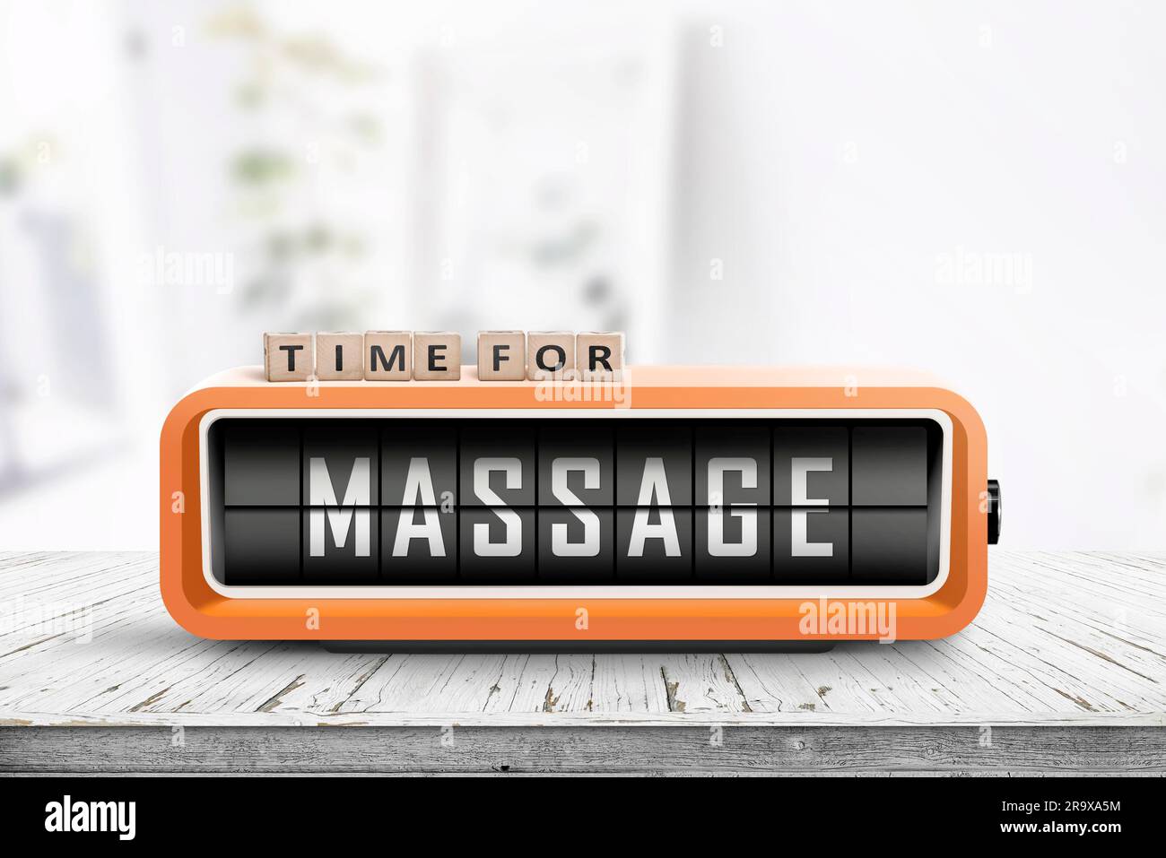 Time for massage message on a retro clock in a bright room on a white ...