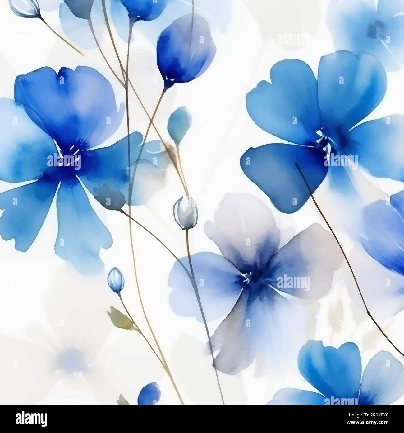 elegant background of hand painted blue watercolor flowers Stock Vector Image & Art - Alamy