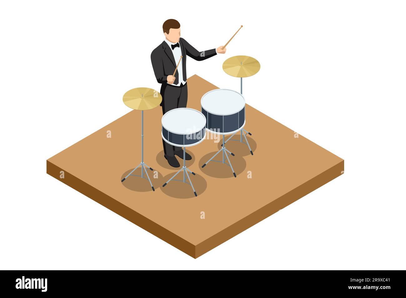Isometric Black Drum Kit with drum sticks isolated on white background ...