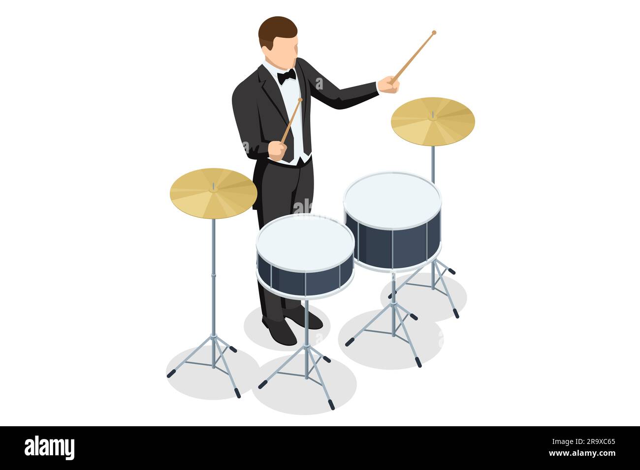 Isometric Black Drum Kit with drum sticks isolated on white background ...