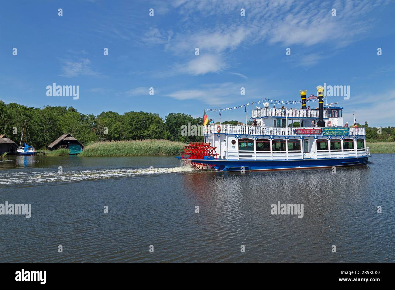 Paddle steamer Baltic Star leaves the harbour, Prerow, Fischland-Darss ...