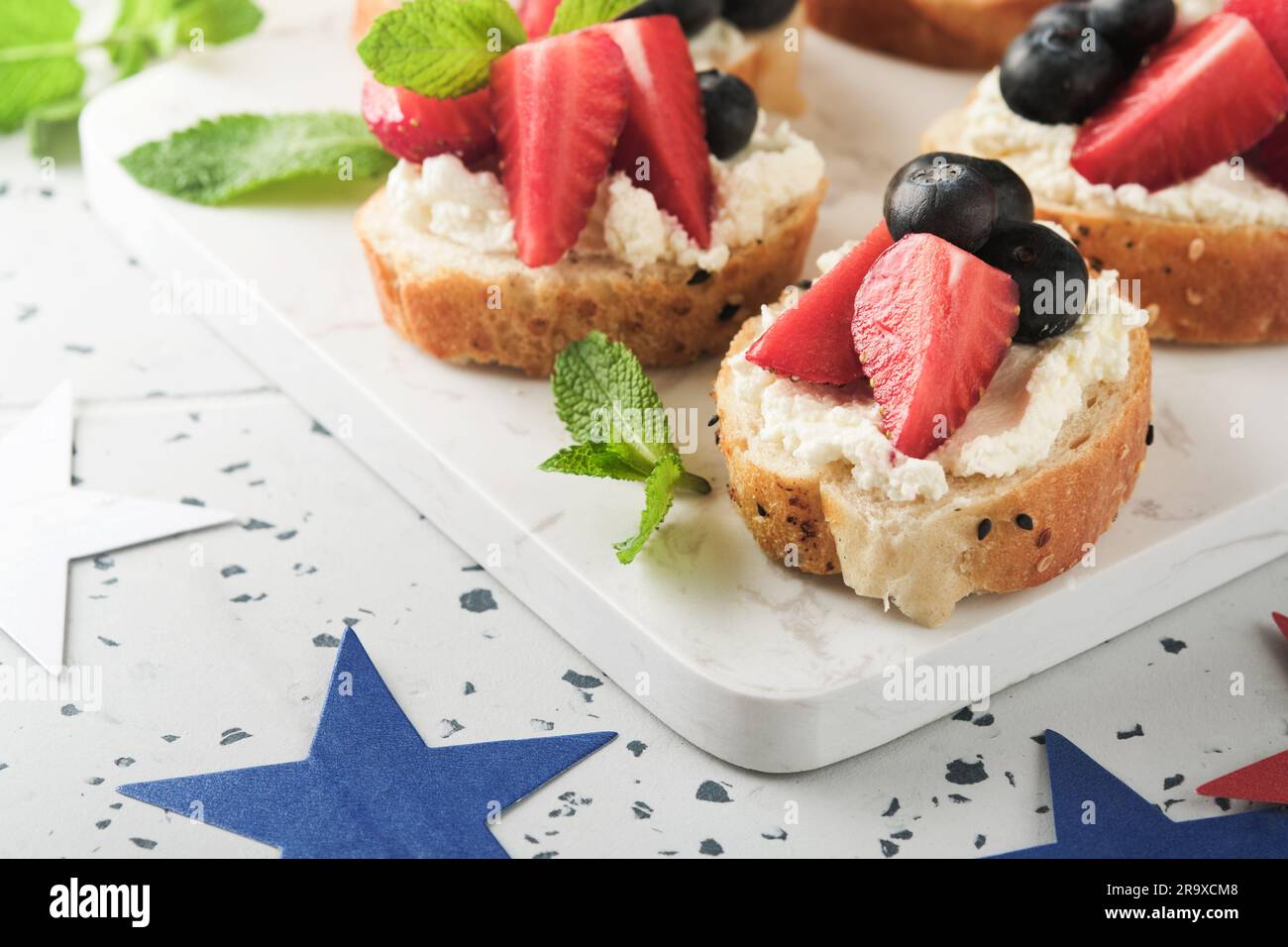 American flag sandwich with strawberries, blueberries, whipped sweet ...